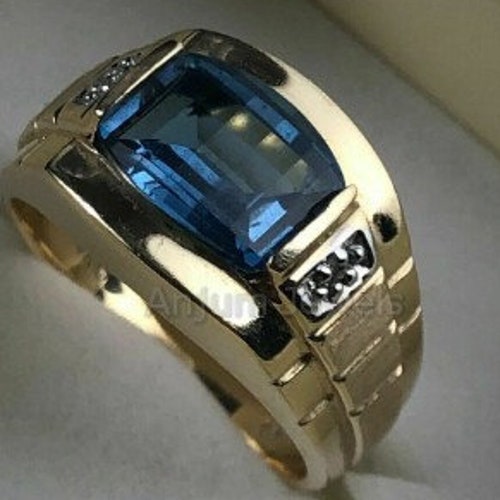 Natural Blue Topaz Men Ring in Solid 925 Sterling Silver - Etsy