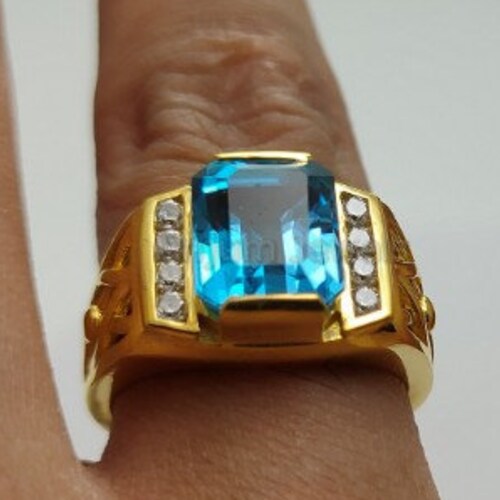 Natural Blue Topaz Men Ring in Solid 925 Sterling Silver - Etsy