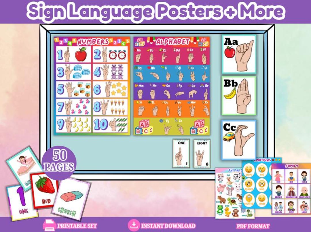 ASL Sign Language Posters: Alphabet, Numbers & Classroom Signs (50-page ...