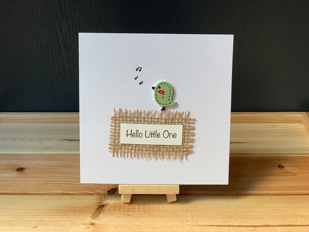 Luxury New Baby Card, Wooden Singing Bird Hello Little One Card, Baby ...