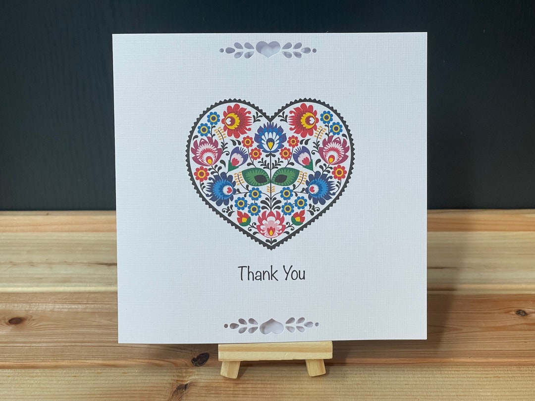 Handmade Polish Folk Art Heart Thank You Card - Etsy