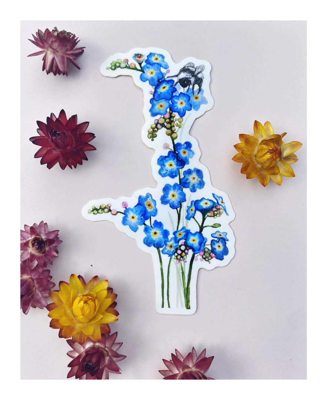 Watercolor Forget Me Not Decal, Blue Flower Home Decor, Plant ...