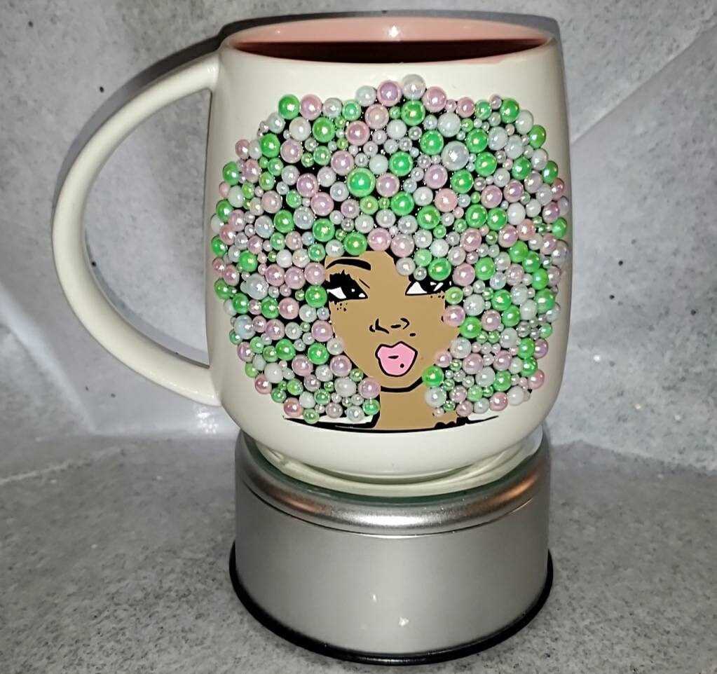 Custom Layered Rhinestone Coffee Mug Personalized Afro Woman OES Gifts ...