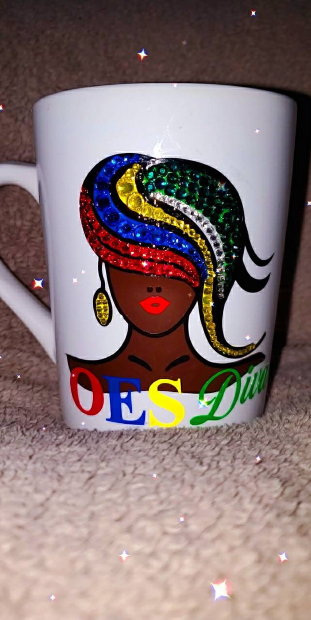 Custom Layered Rhinestone Coffee Mug Personalized Afro Woman OES Gifts ...