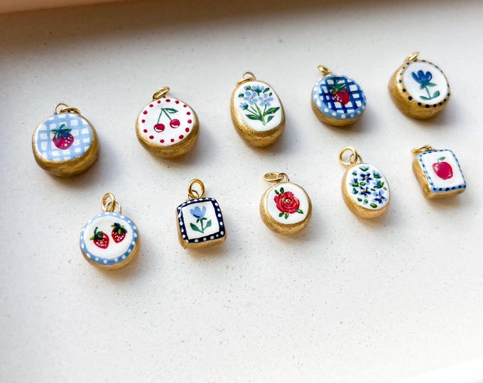 Handmade Ceramic Charm for Bracelets or Necklaces | Gold Handpainted ...
