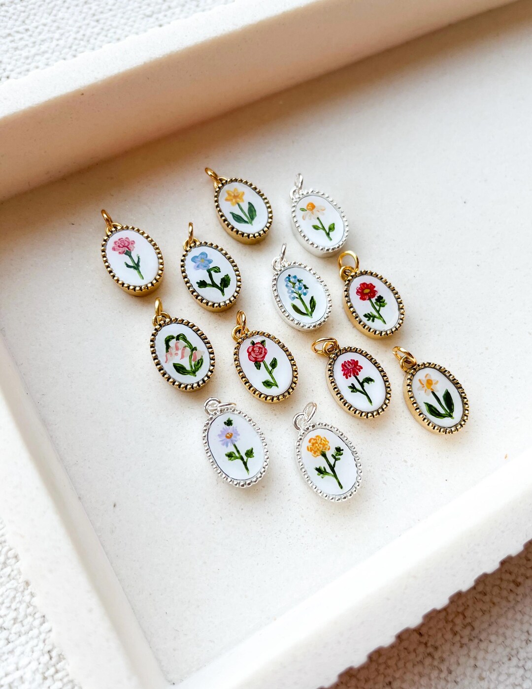 Hand-painted Birth Month Flower Charm | Gold or Silver Plated - Etsy