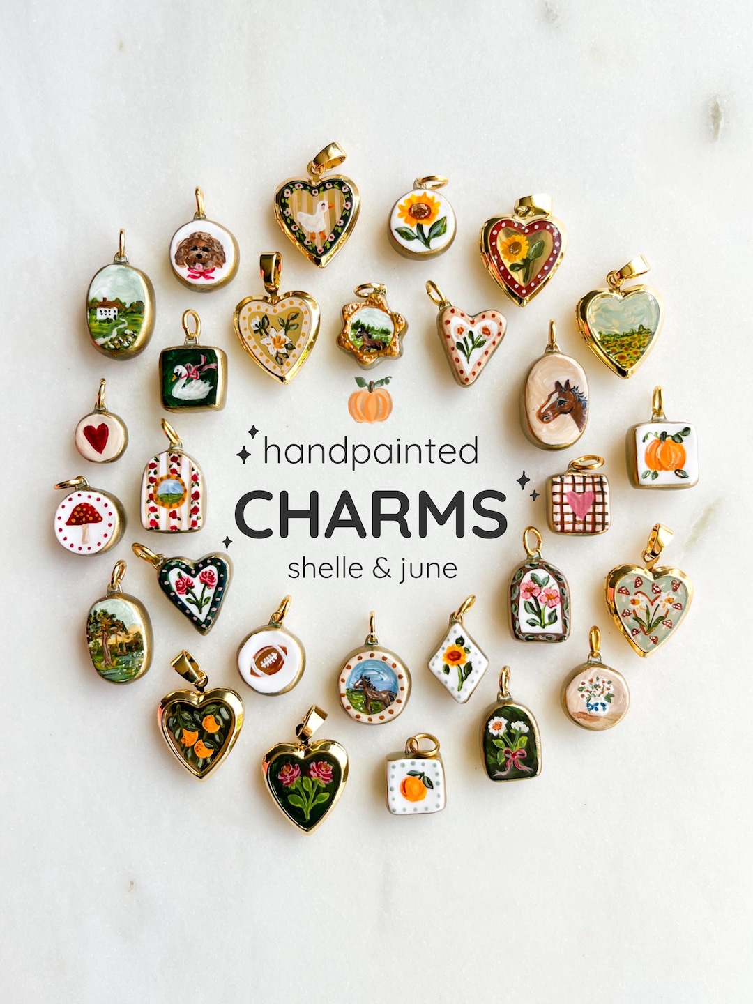Holidays Handmade and Handpainted Charm | Tiny Swan Pumpkin Moon Daisy ...