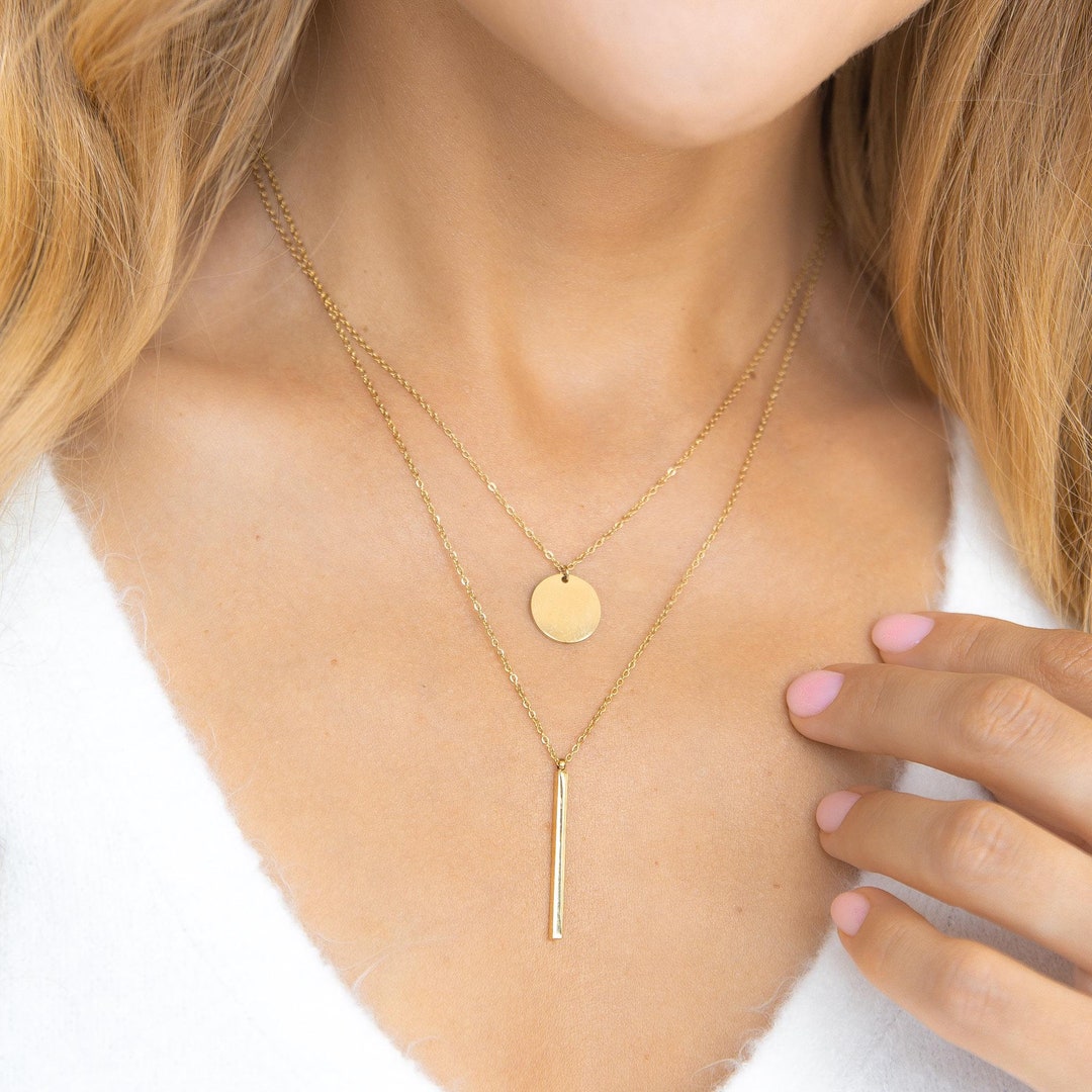 Double Chain Gold Necklace Set of 2, Combo Necklaces Set, Custom Gift ...