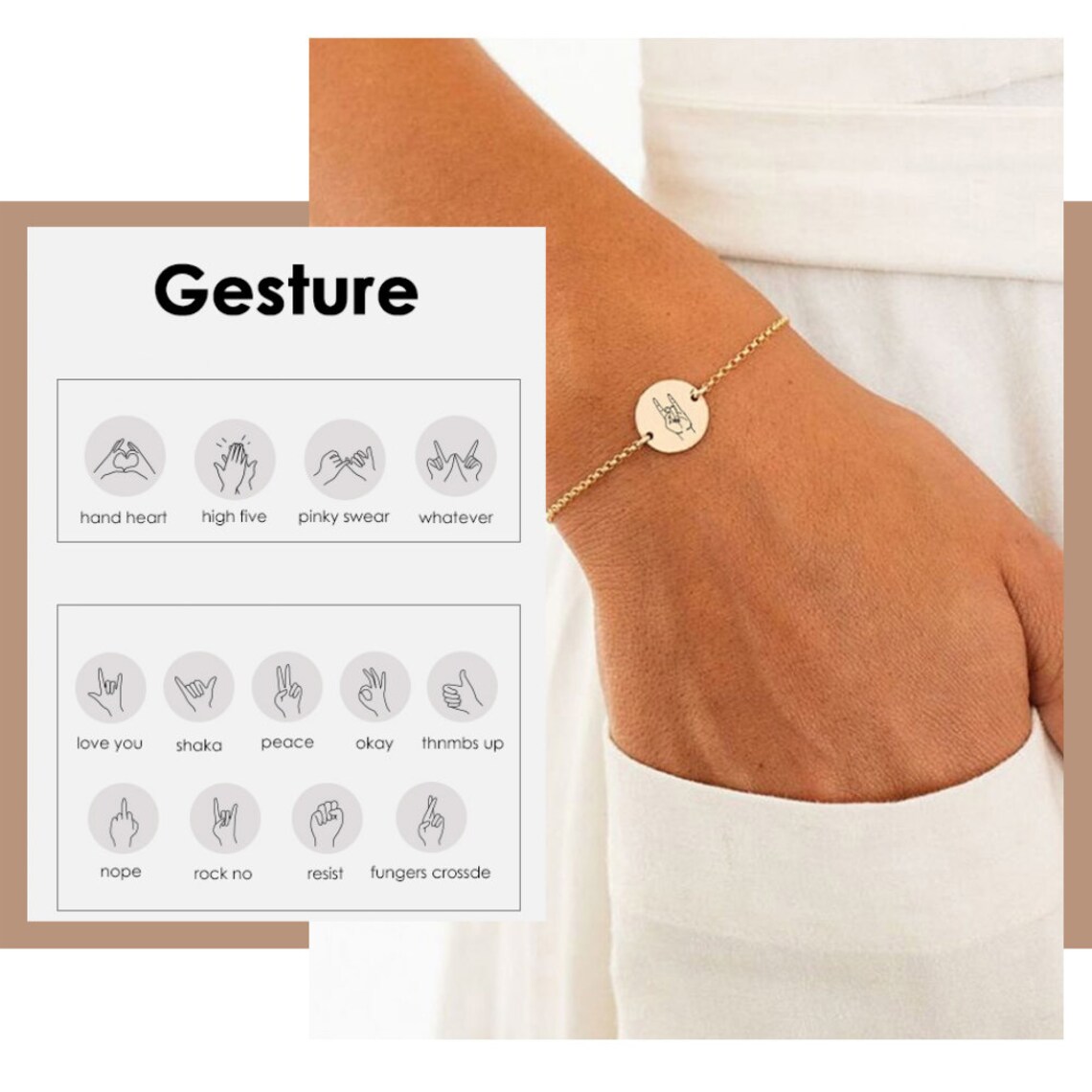 Hand Gestures Bracelet Minimalist Custom I Ilustrations | Etsy