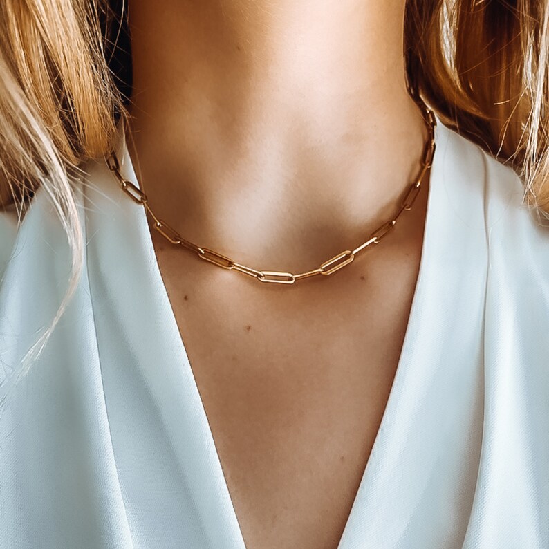 Link Chain Necklace Rectangle Link Necklace Gold Chain | Etsy