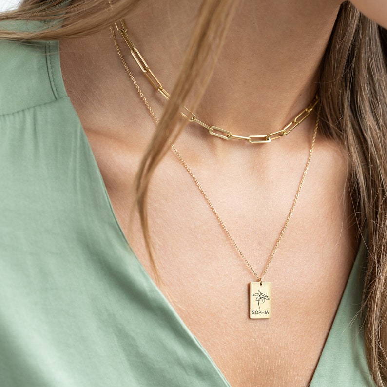 Link Chain Necklace Rectangle Link Necklace Gold Chain | Etsy