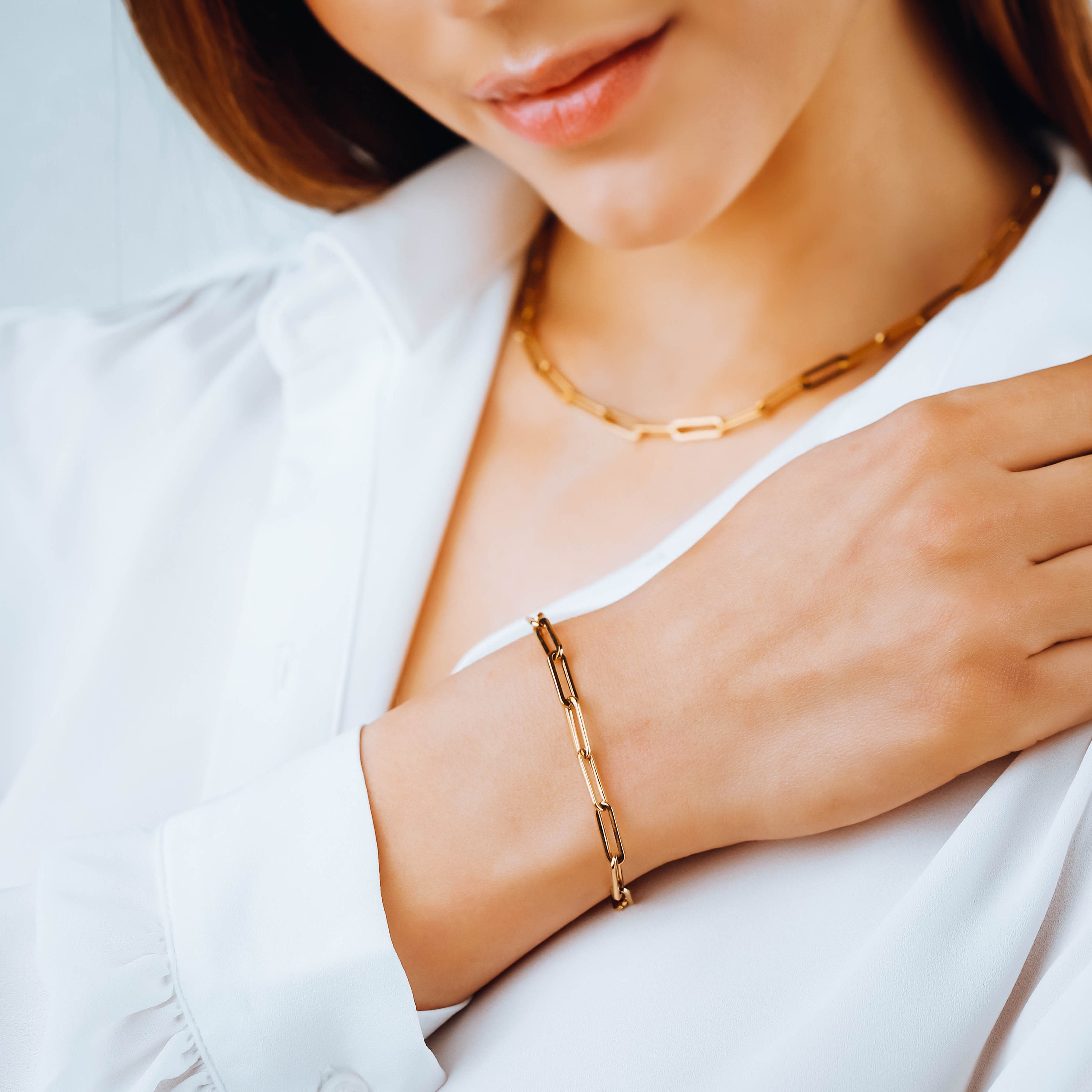 Link Chain Necklace Rectangle Link Necklace Gold Chain | Etsy