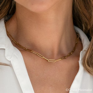Link Chain Necklace Rectangle Link Necklace Gold Chain Link Necklace ...