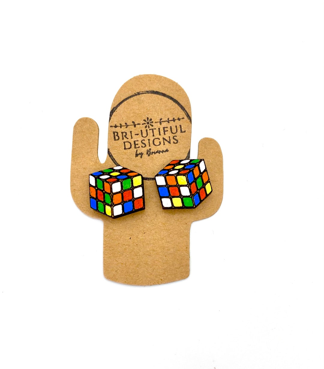 Rubik's Cube Stud Earrings, Rubix Cube, Hand Painted Studs , Retro ...