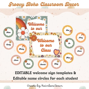 Welcome Sign Display Back to School Bulletin Board Groovy Boho - Etsy