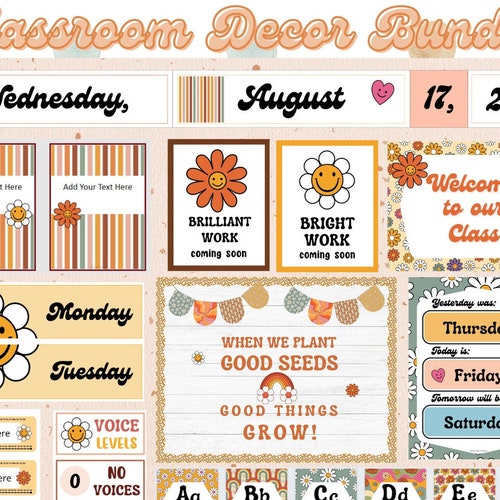Retro Groovy Classroom Decor Bundle For Bulletin Board Etsy