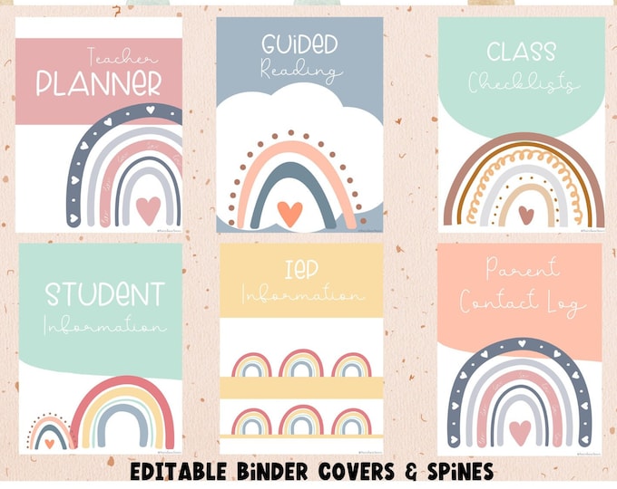 Neutral Boho Rainbow Binder Covers [editable] - Etsy Canada