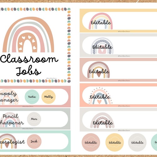 BOHO Rainbow Classroom Jobs Editable - Etsy