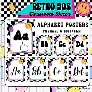 Alphabet Posters Printable Retro Classroom Decor Editble Digital ...