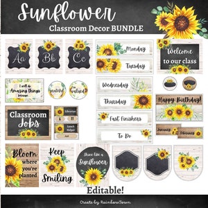 Sunflower Farmhouse Classroom Decor BUNDLE Editable - Etsy