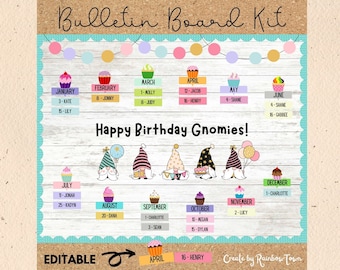 Birthday Gnomes Bulletin Board Birthday Display Kit Custom Any Words ...