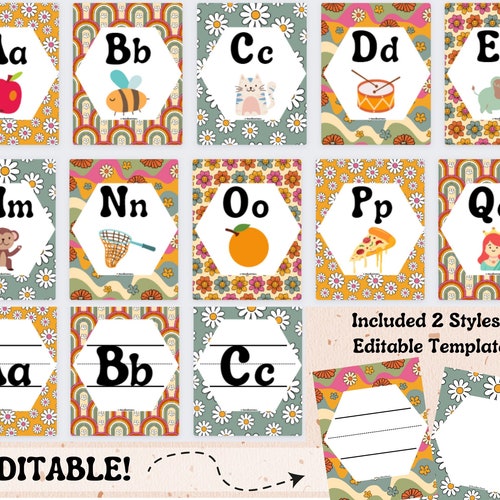 Groovy Retro Alphabet Posters Printable Classroom Decor - Etsy