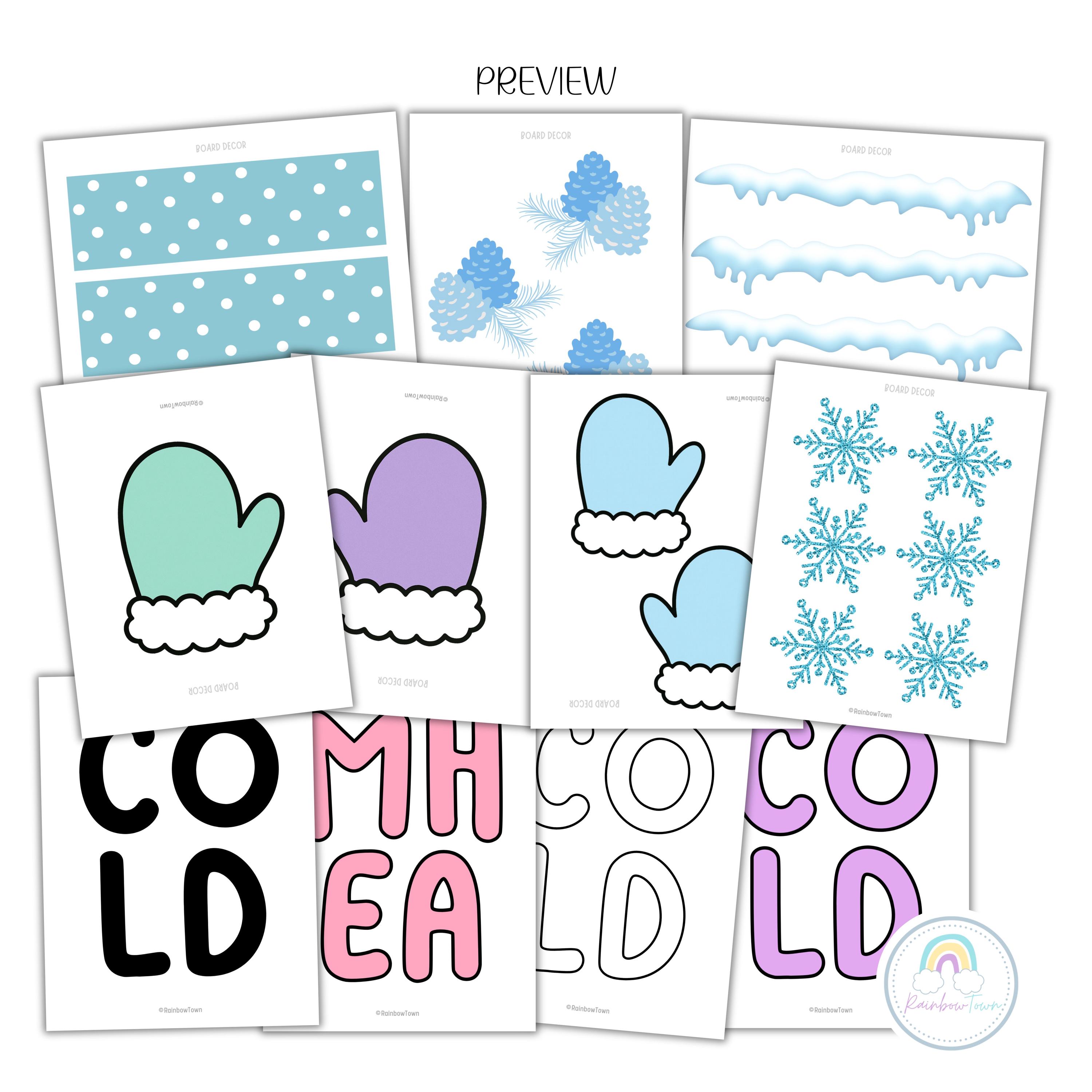 Winter Bulletin Board Kit Mitten Classroom Decorations Editable ...