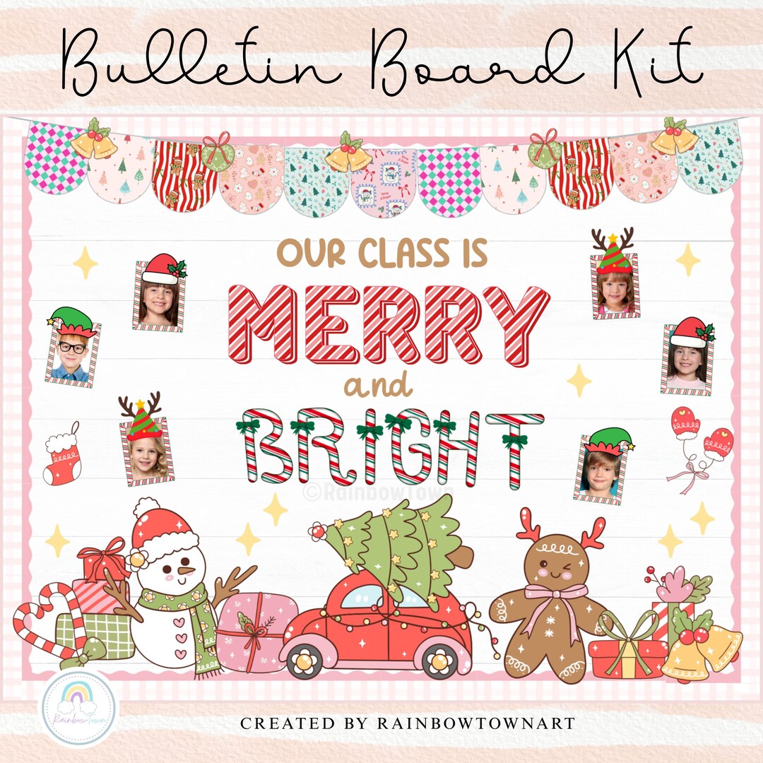 Christmas Bulletin Board Kit Merry and Bright Classroom Decor Printable ...