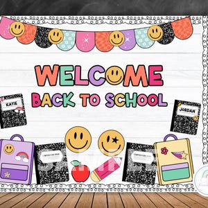 Groovy Back to School Bulletin Board Composition Notebook Decor Student ...