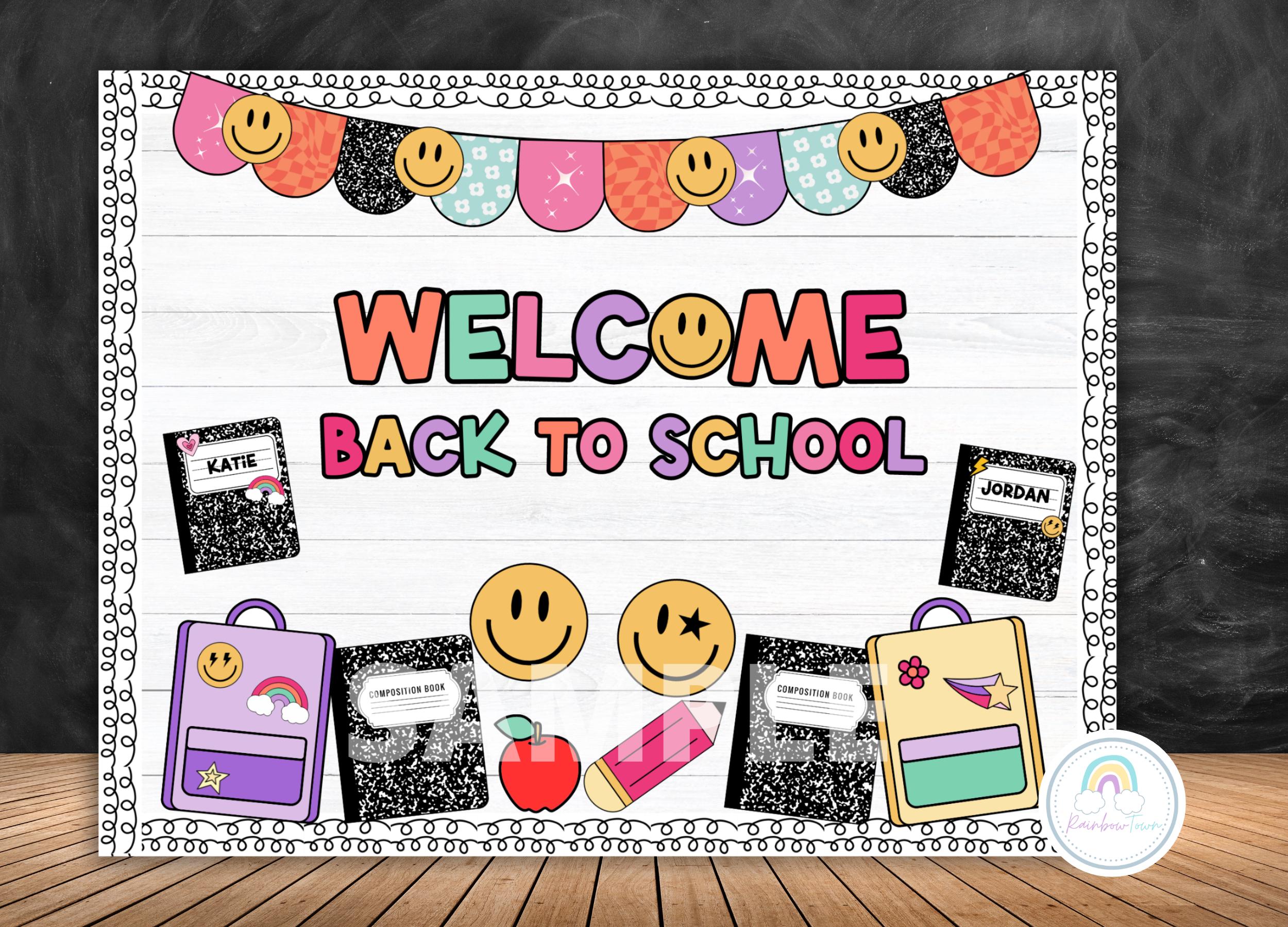 Groovy Back to School Bulletin Board Composition Notebook Decor Student ...
