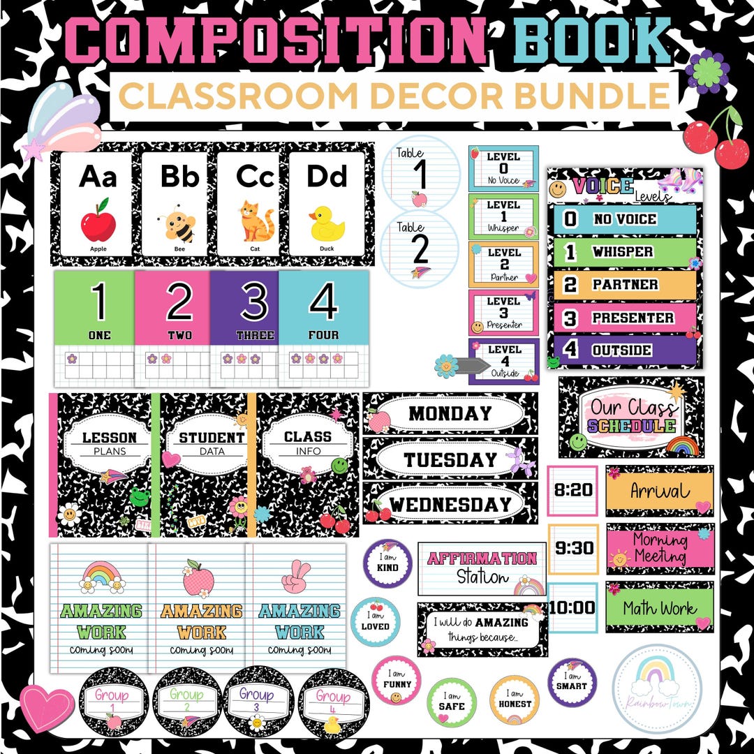Composition Notebook Classroom Decor Bundle Retro Theme Decorations ...