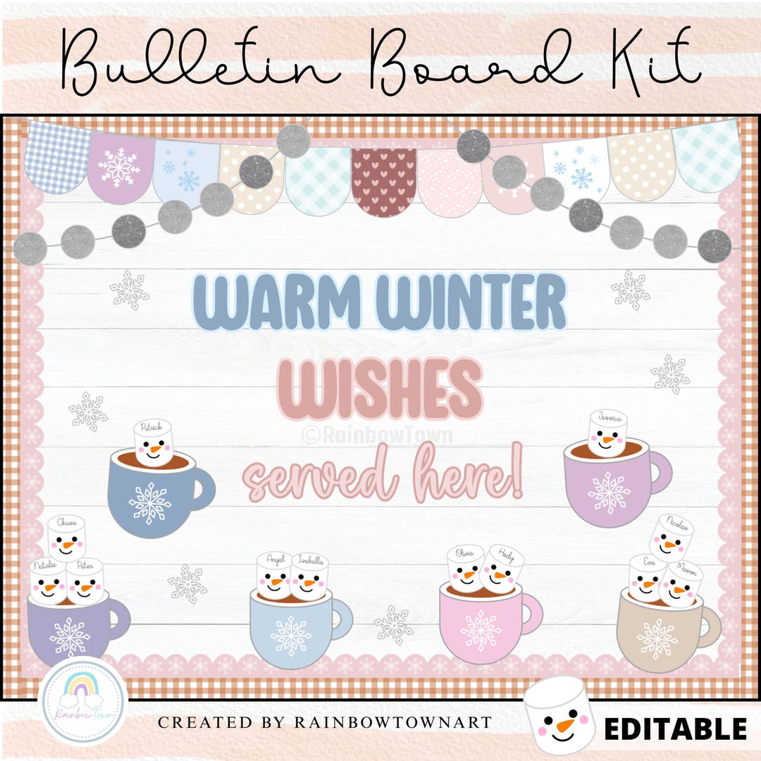 Winter Bulletin Board Kit Warm Winter Wishes Hot Cocoa Classroom Decor ...