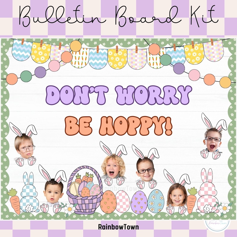 Easter Bulletin Board Kit Groovy Bunny Classroom Decor Printable - Etsy