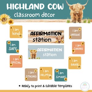Highland Cow Classroom Decor Bundle Boho Neutral Theme Decorations ...