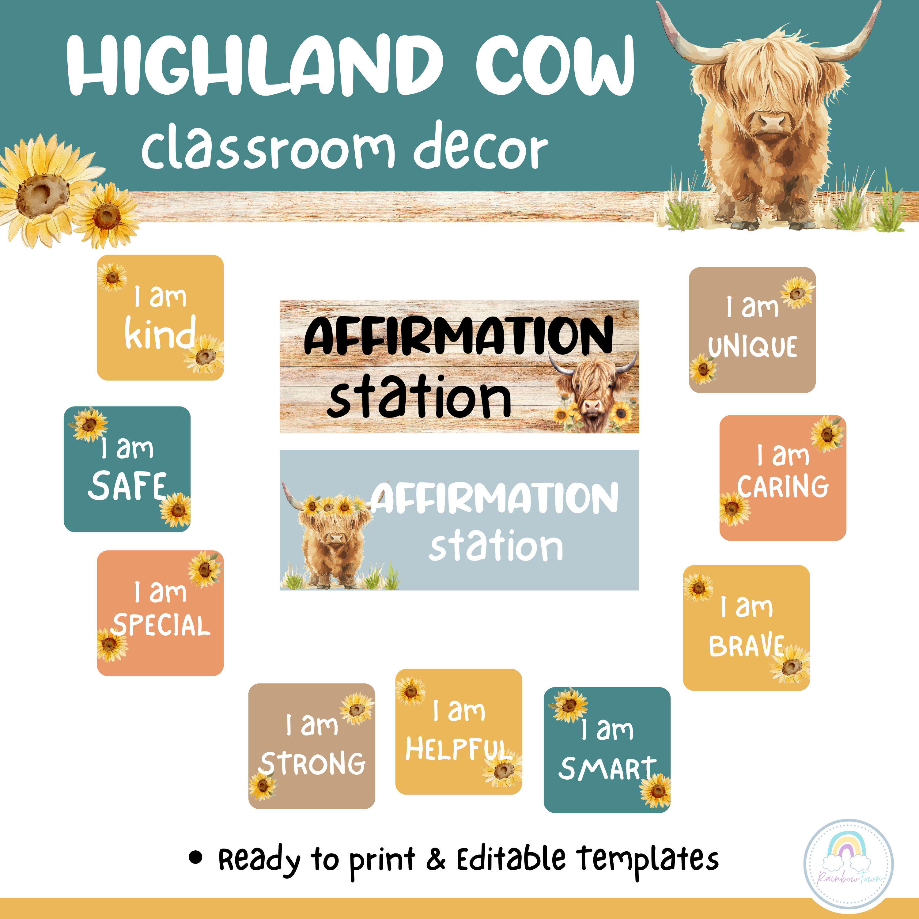 Highland Cow Classroom Decor Boho Neutral Theme Decorations Printable ...
