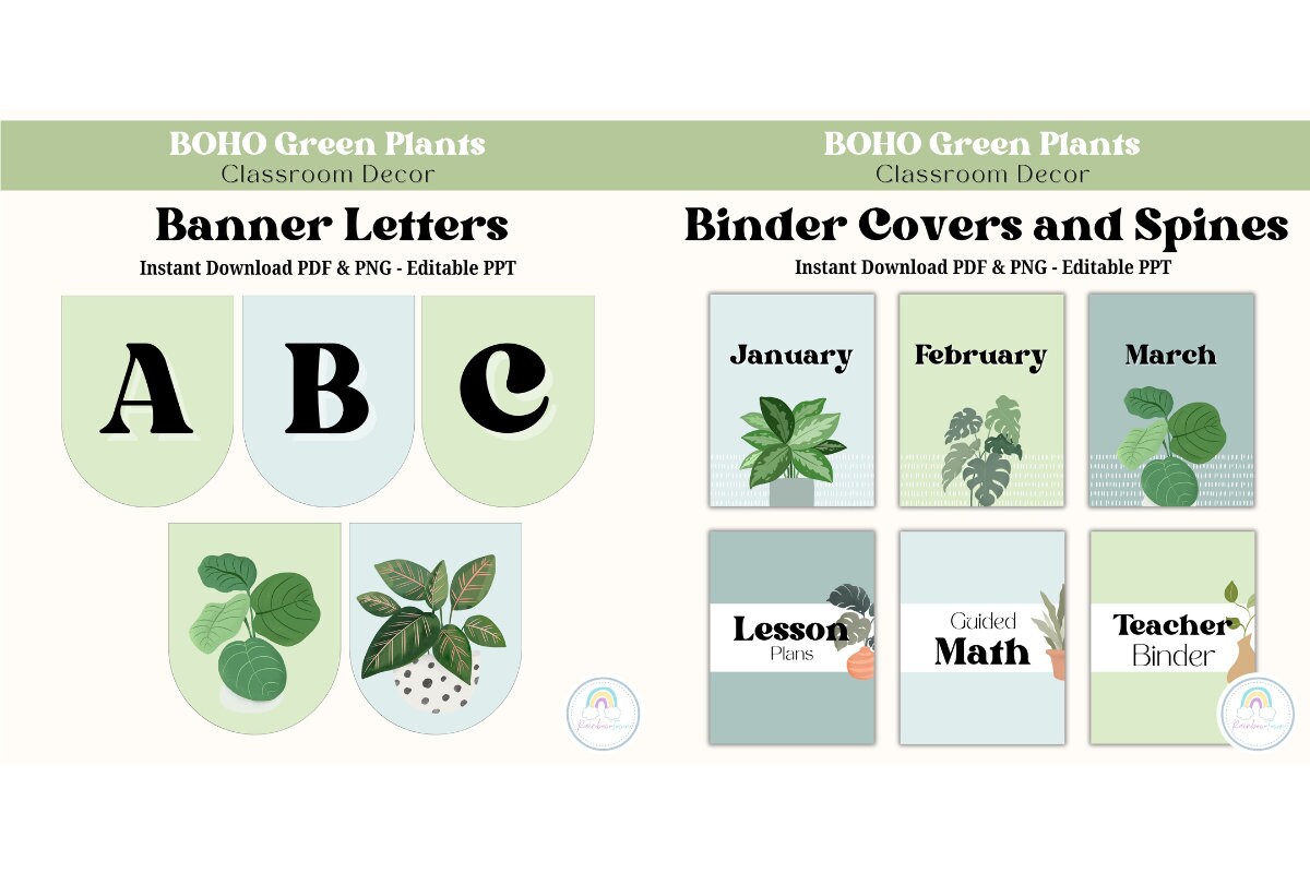 Boho Green Plant Classroom Decor Bundle Neutral Calm Classroom Theme ...