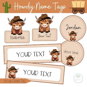 Howdy Highland Cow Name Tags Cubby Tags Classroom Labels Editable - Etsy