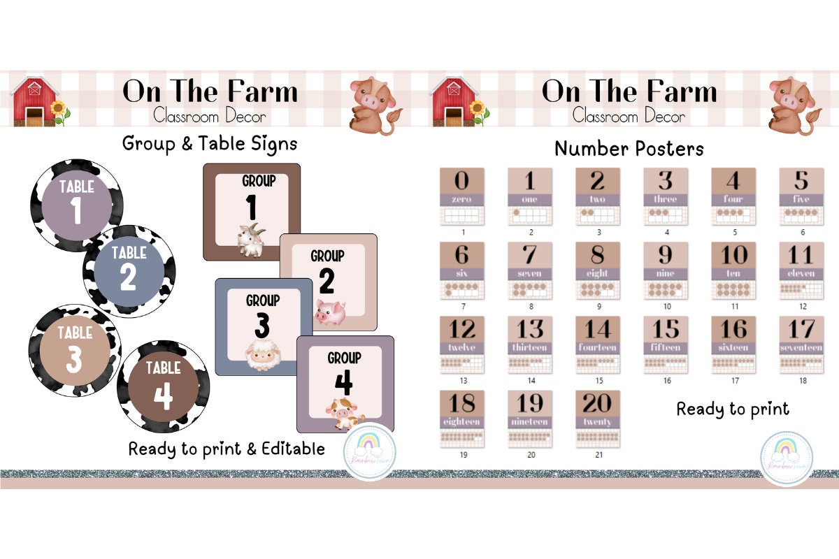 Farm Animal Classroom Decor Bundle Printable & Editable - Etsy