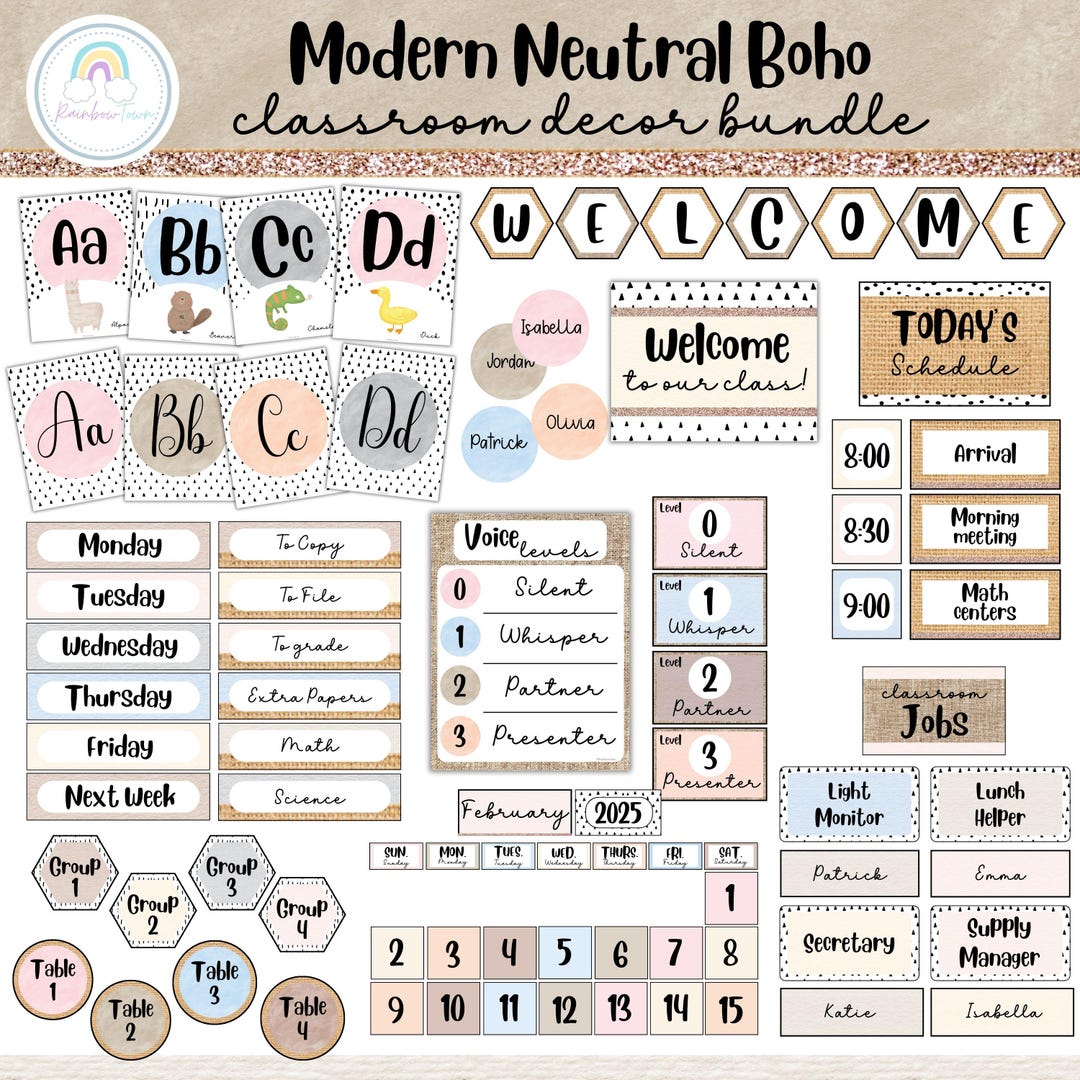 Modern Neutral Boho Classroom Decor Bundle - Etsy