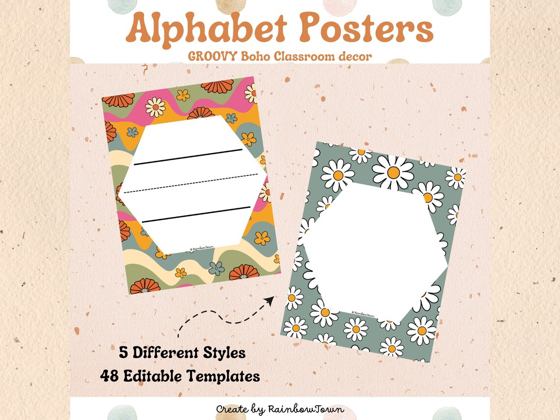 GROOVY BOHO Alphabet Posters BOHO Classroom Decor Editble - Etsy
