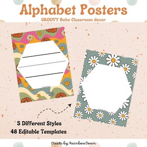 GROOVY BOHO Alphabet Posters BOHO Classroom Decor Editble Templates - Etsy