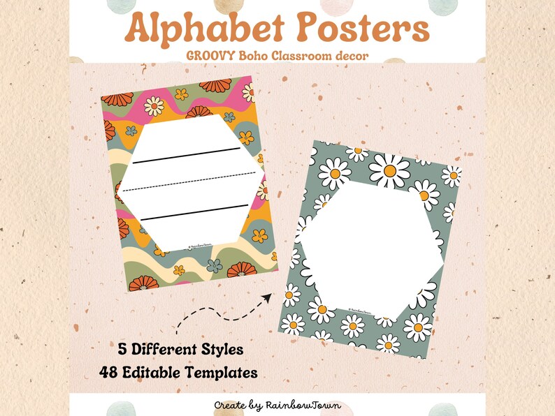 GROOVY BOHO Alphabet Posters BOHO Classroom Decor Editble - Etsy