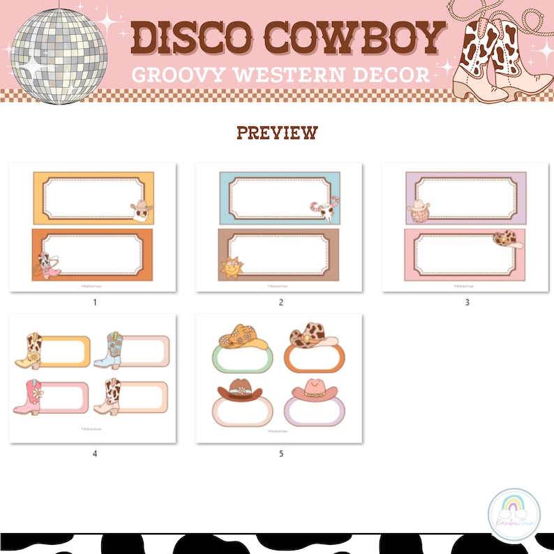 Editable Name Tags Desk Name Plates Classroom Labels Disco Cowboy Decor ...