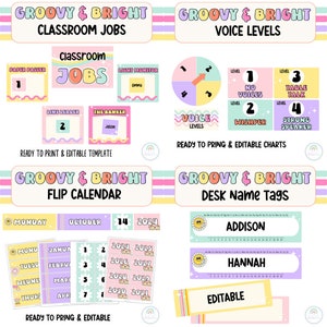 Groovy Bright Classroom Decor Bundle Printable Pastel Theme - Etsy