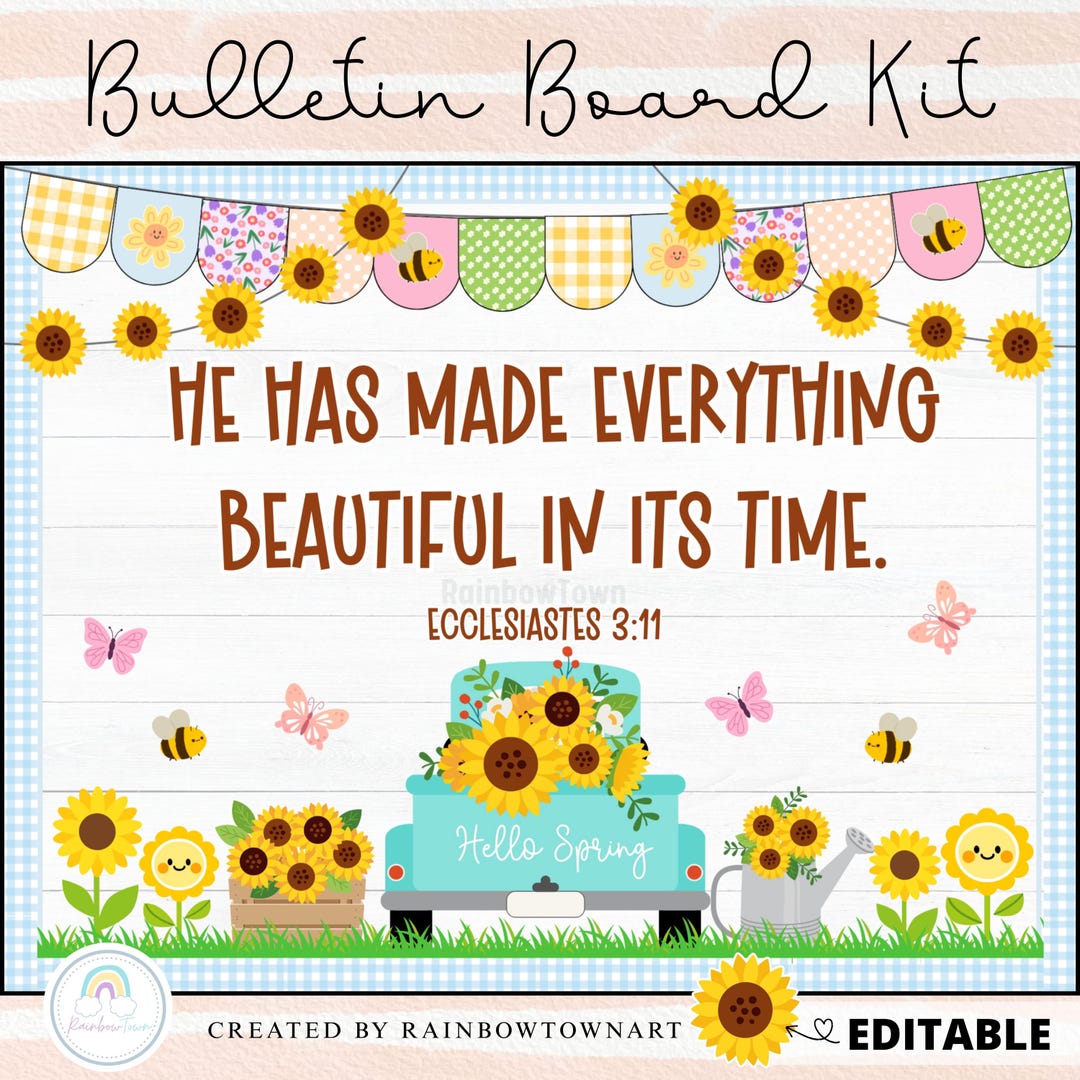 Spring Bulletin Board Kit Sunflower Religious Classroom Decor Printable ...