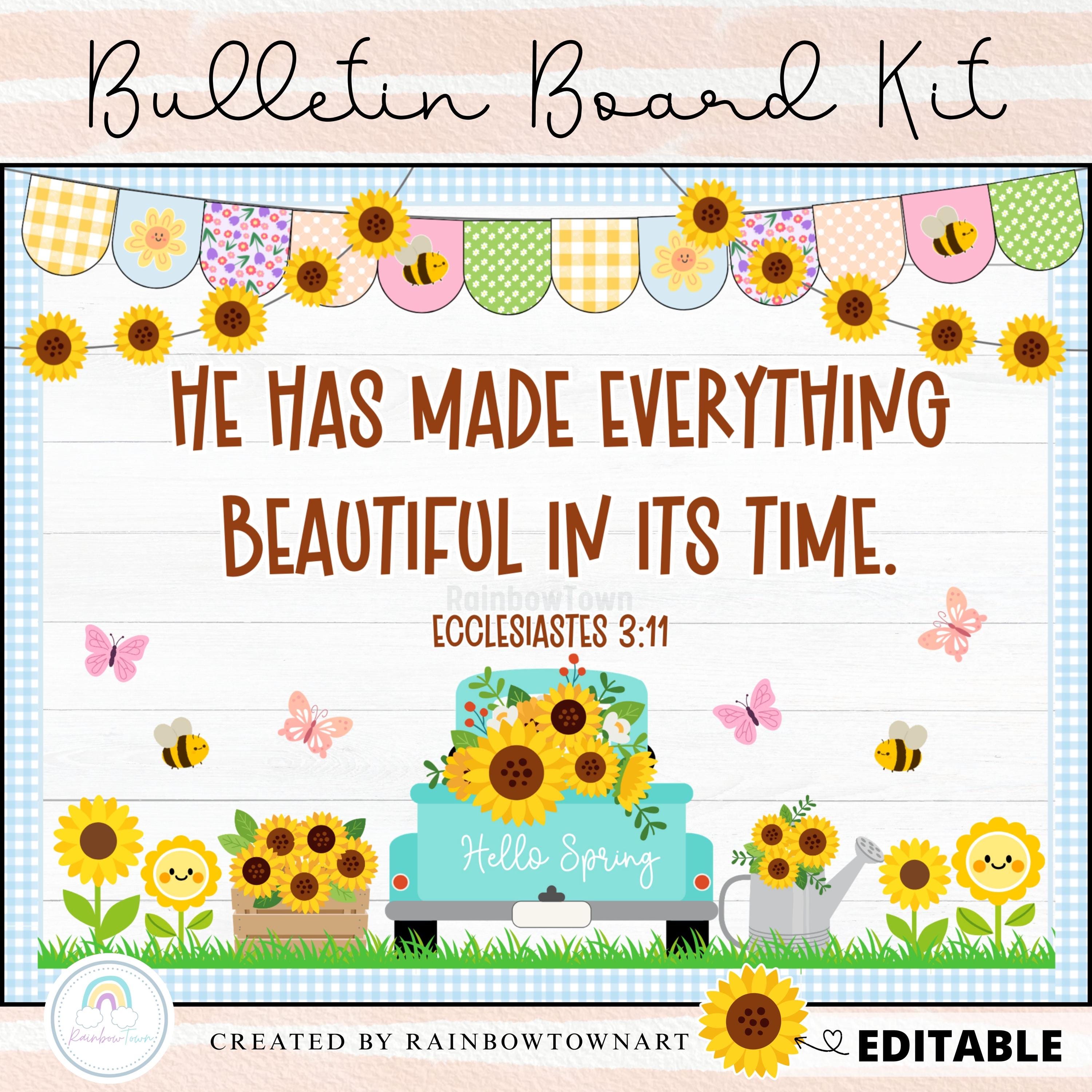 Spring Bulletin Board Kit Sunflower Religious Classroom Decor Printable ...
