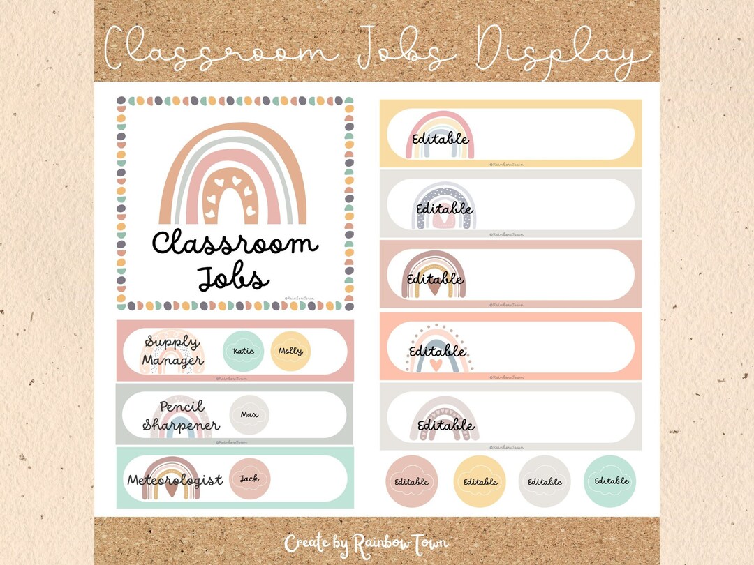 BOHO Rainbow Classroom Jobs Editable - Etsy