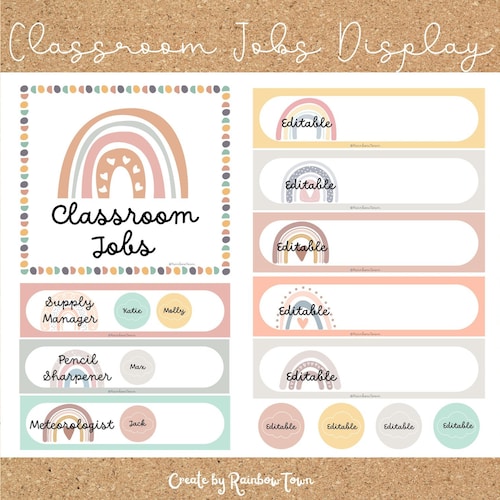 BOHO Rainbow Classroom Jobs Editable - Etsy