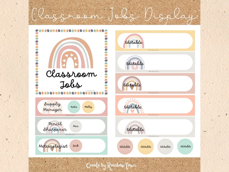 BOHO Rainbow Classroom Jobs Editable - Etsy