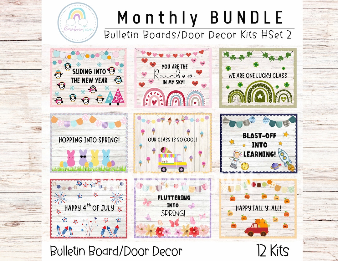 BUNDLE Monthly Bulletin Board Classroom Door Decor Year Long Bundle ...